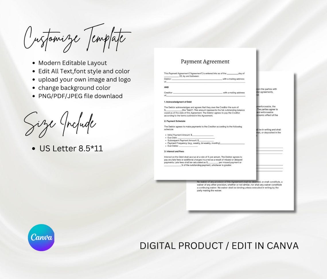 Payment Agreement Template, Payment Plan Agreement, Layaway Agreement ...
