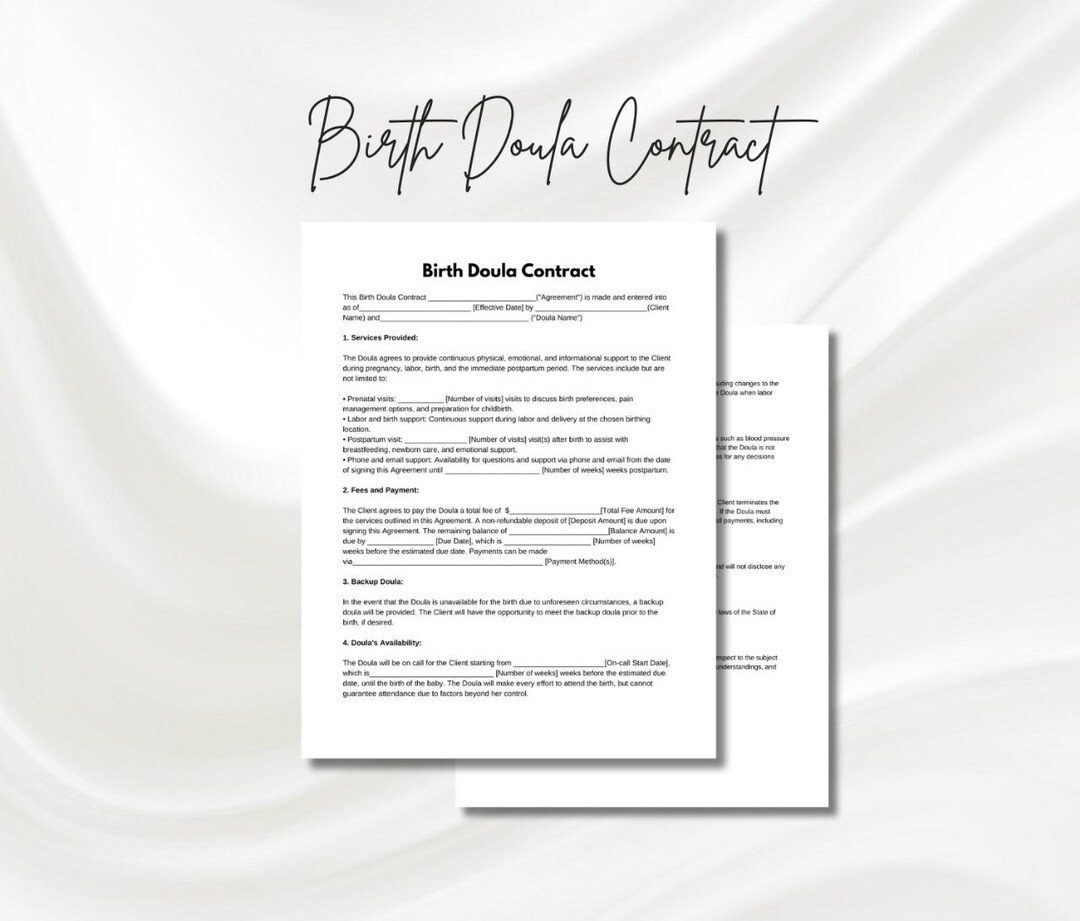 Birth Doula Contract Agreement, Doula Services Agreement, Doula Client ...