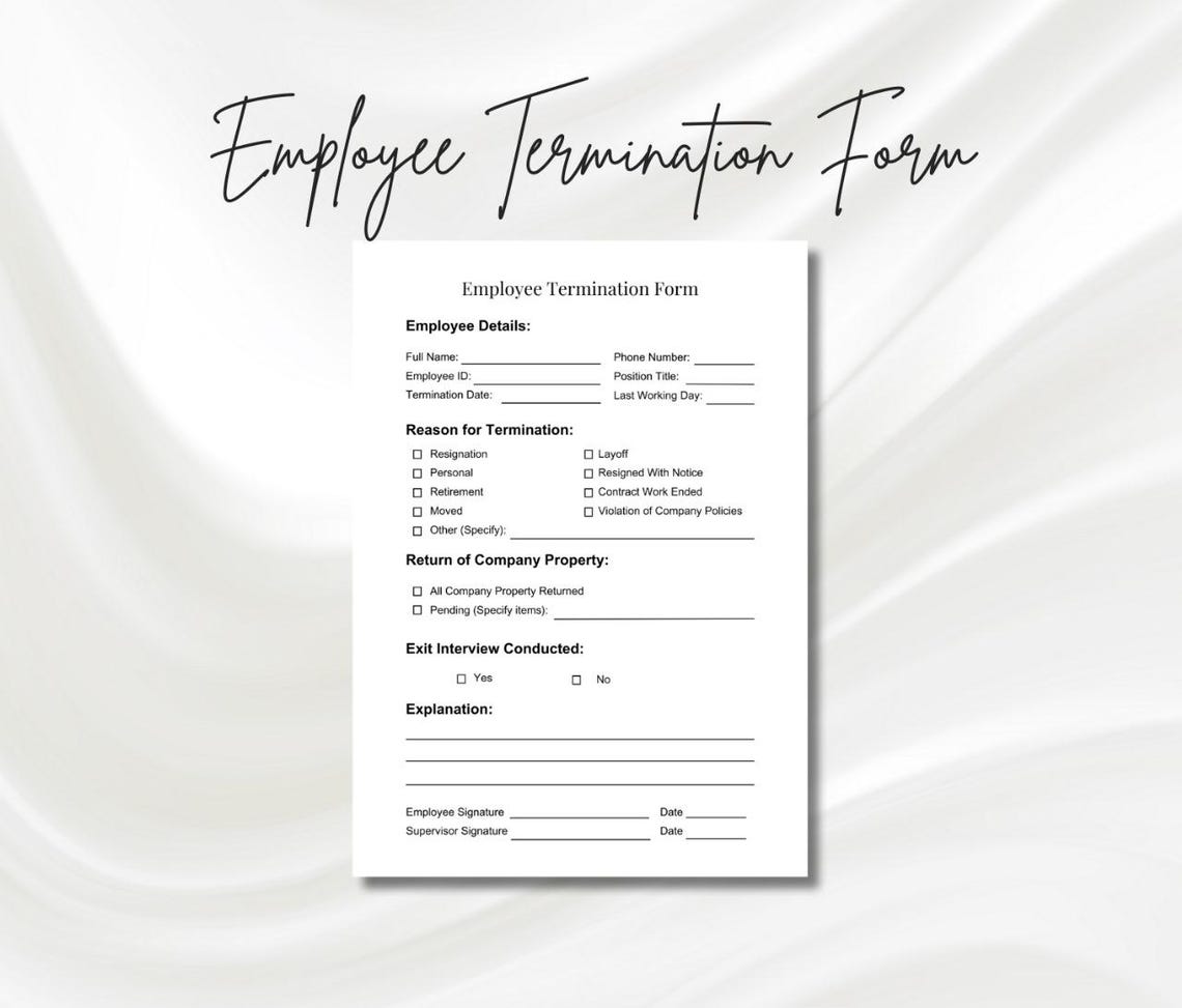 Employee Termination Form, Printable Employee Termination Form, Employee off Boarding Form, HR ...