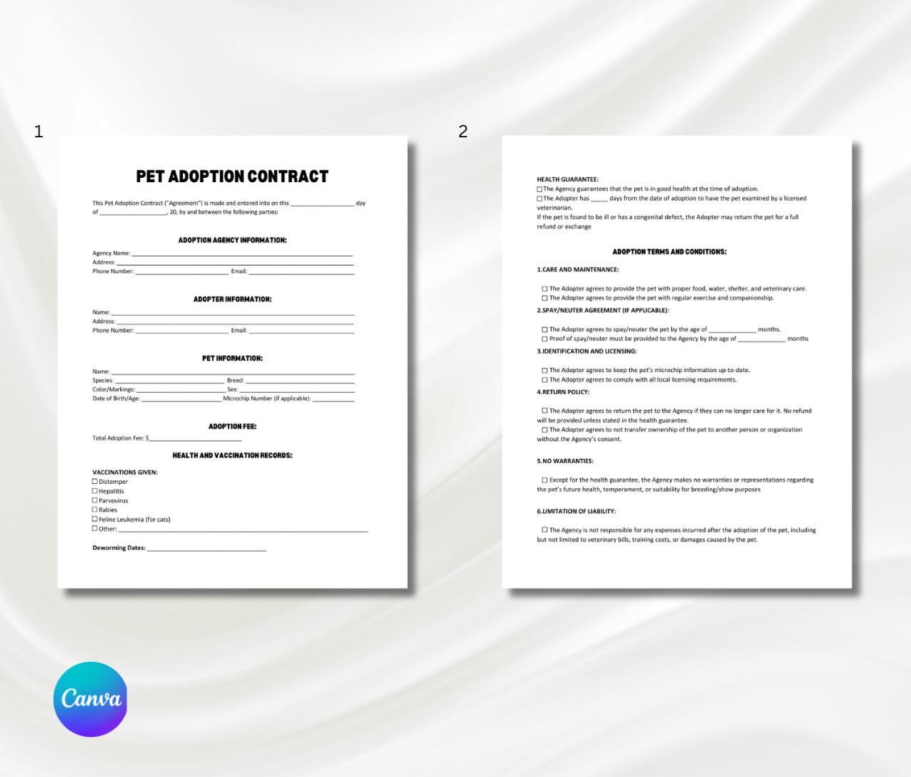 Editable Pet Adoption Contract, Puppy Adoption Form, Dog Agreement ...