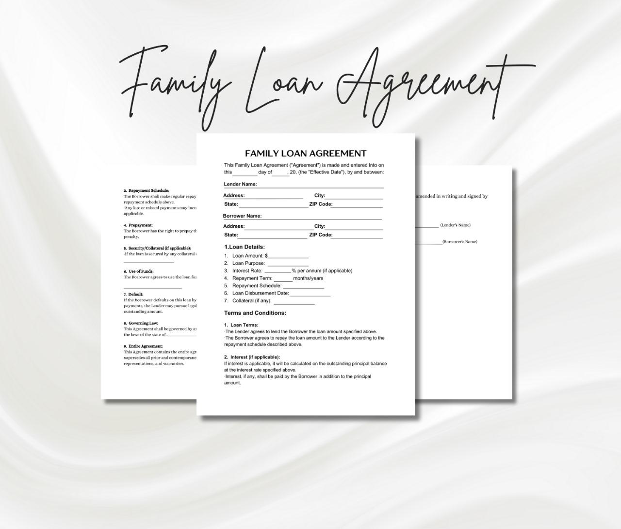 Family Loan Agreement Template, Simple Family Loan Contract, Family ...