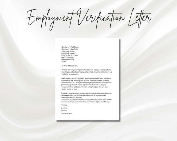 Employment Verification Letter Template, Editable Employer Template, HR ...
