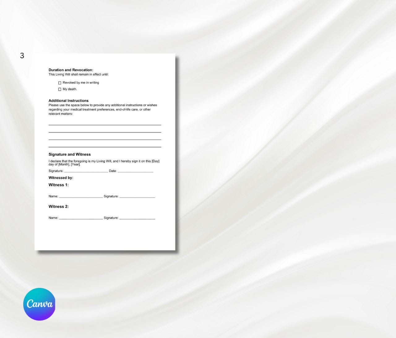 Printable Living Will Form, Living Will Declaration Template, Health ...