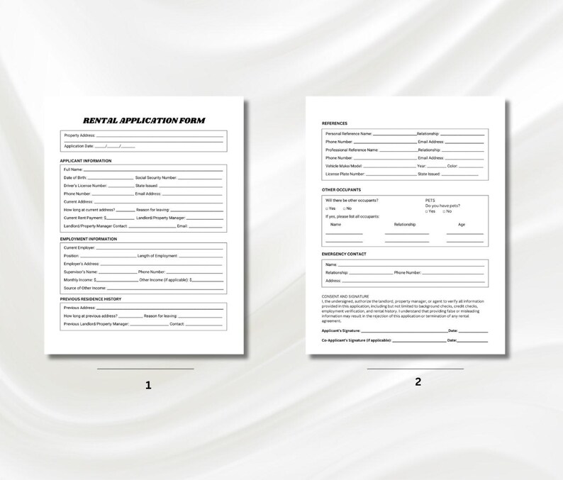 Rental Application Form Template, Landlord Rental Application, Tenant Lease Application, Leasing ...