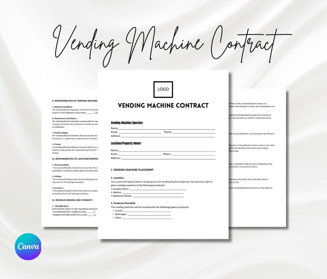 Vending Machine Contract Template, Vending Machine Rental Form, Vending ...