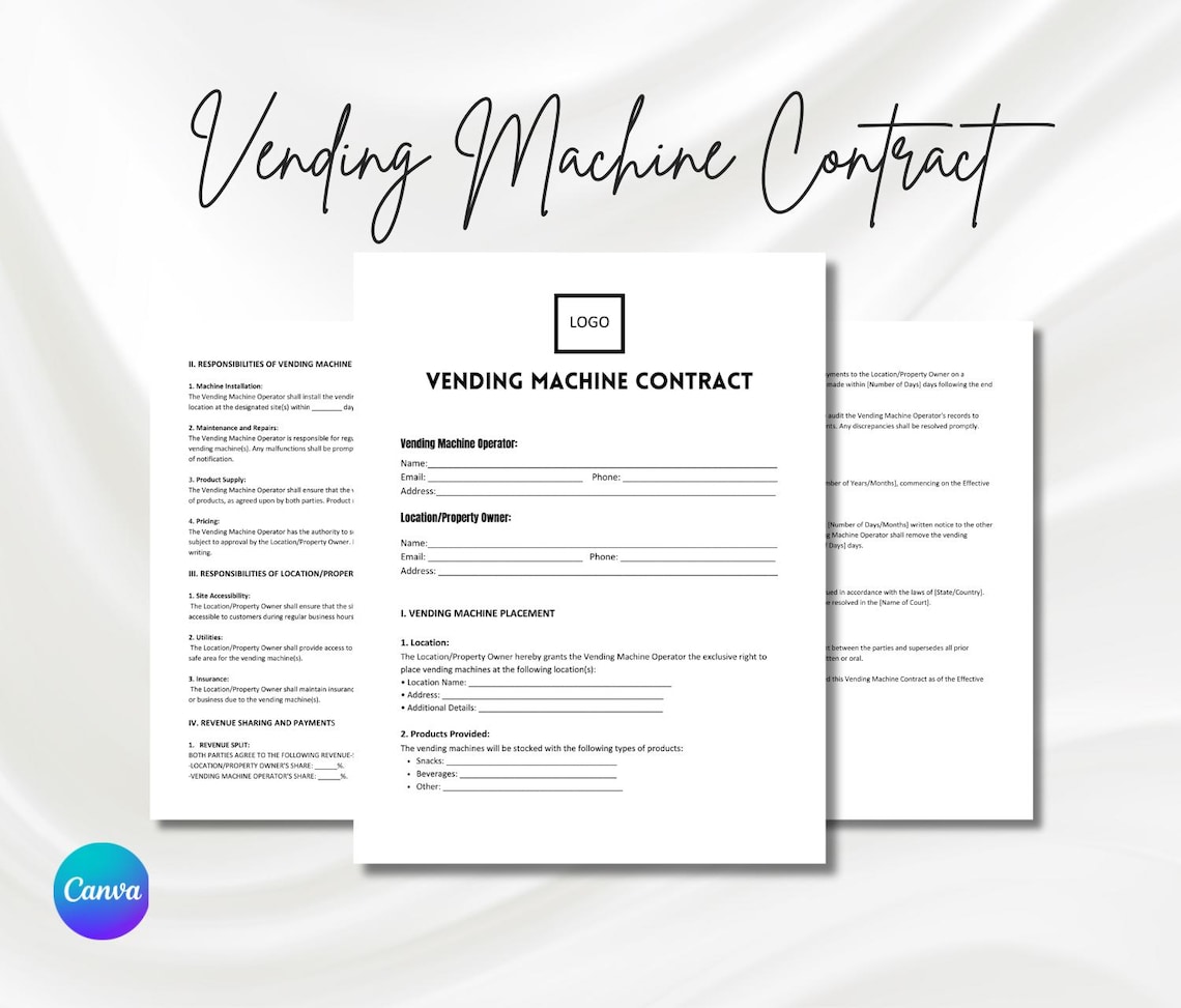 Vending Machine Contract Template, Vending Machine Rental Form, Vending ...