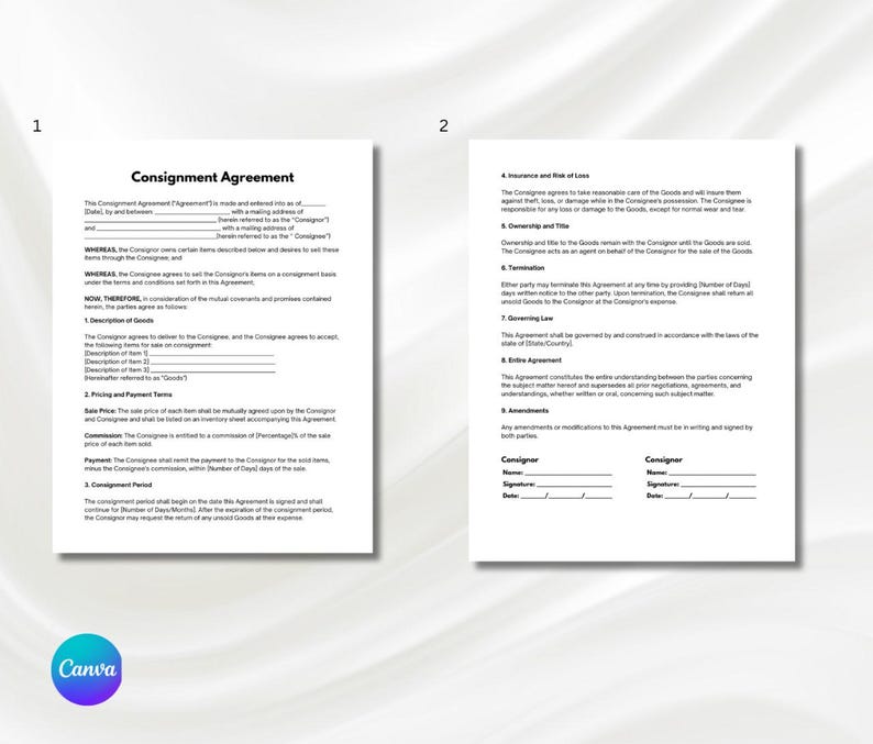 Editable Consignment Agreement, Product Consignment Agreement ...