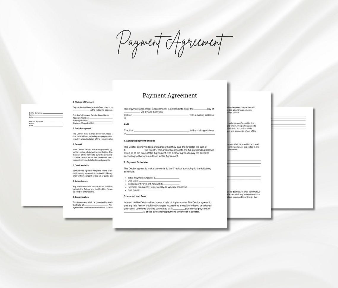 Payment Agreement Template, Payment Plan Agreement, Layaway Agreement ...