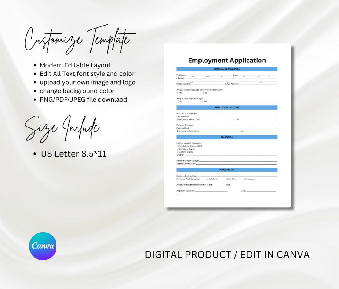 Job Employment Application Template, Application for Employment ...