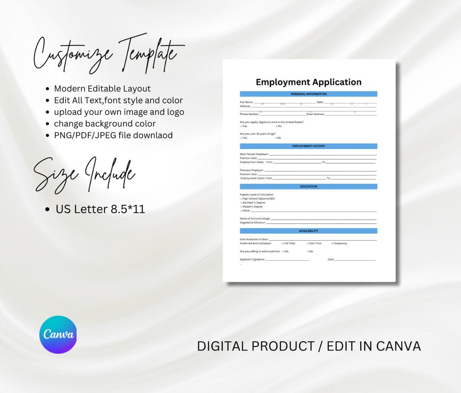 Job Employment Application Template, Application for Employment ...