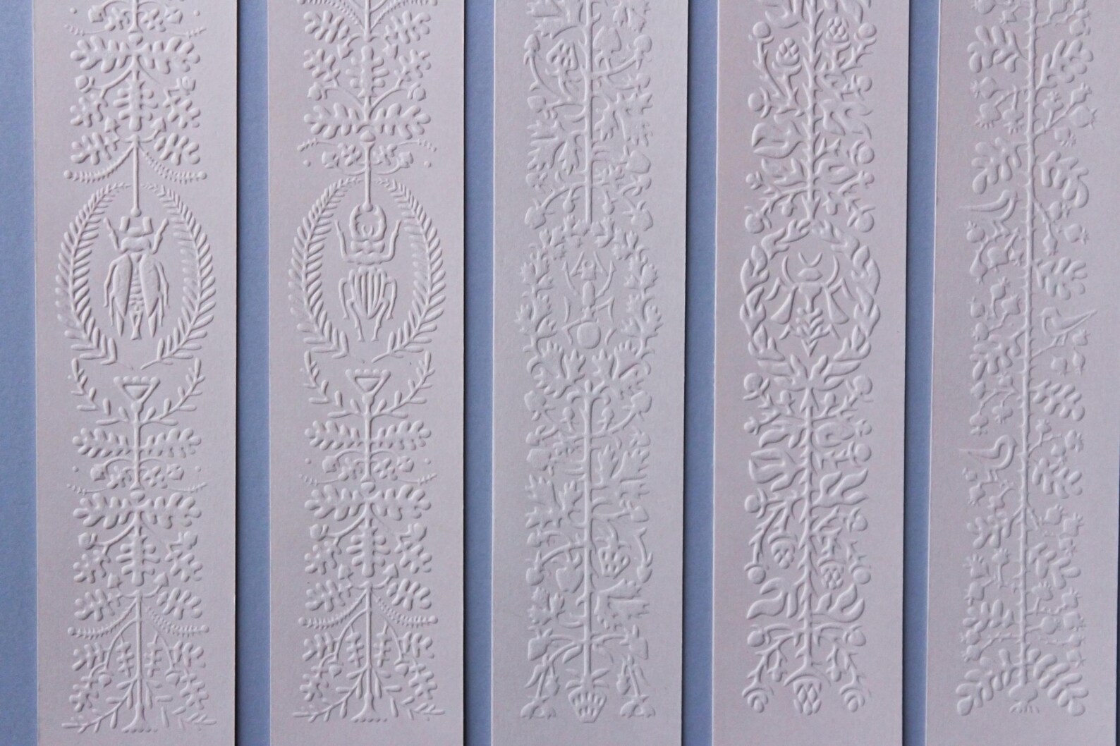 Original Plants & Beetles Bookmarks (white on White, Blind Embossing ...