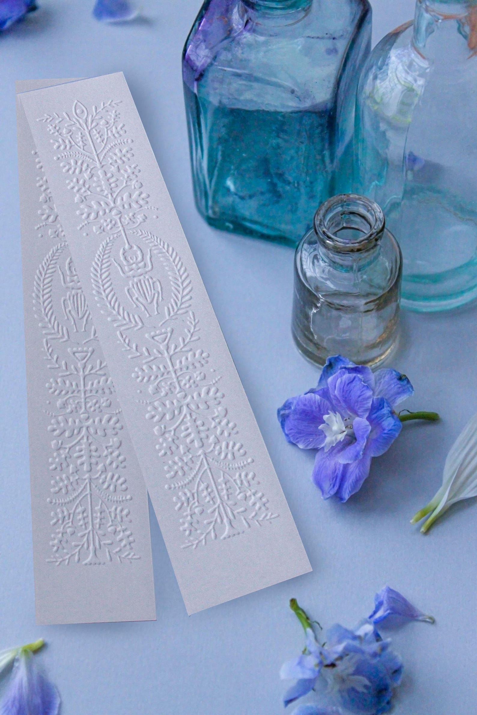 Original Plants & Beetles Bookmarks (white on White, Blind Embossing ...