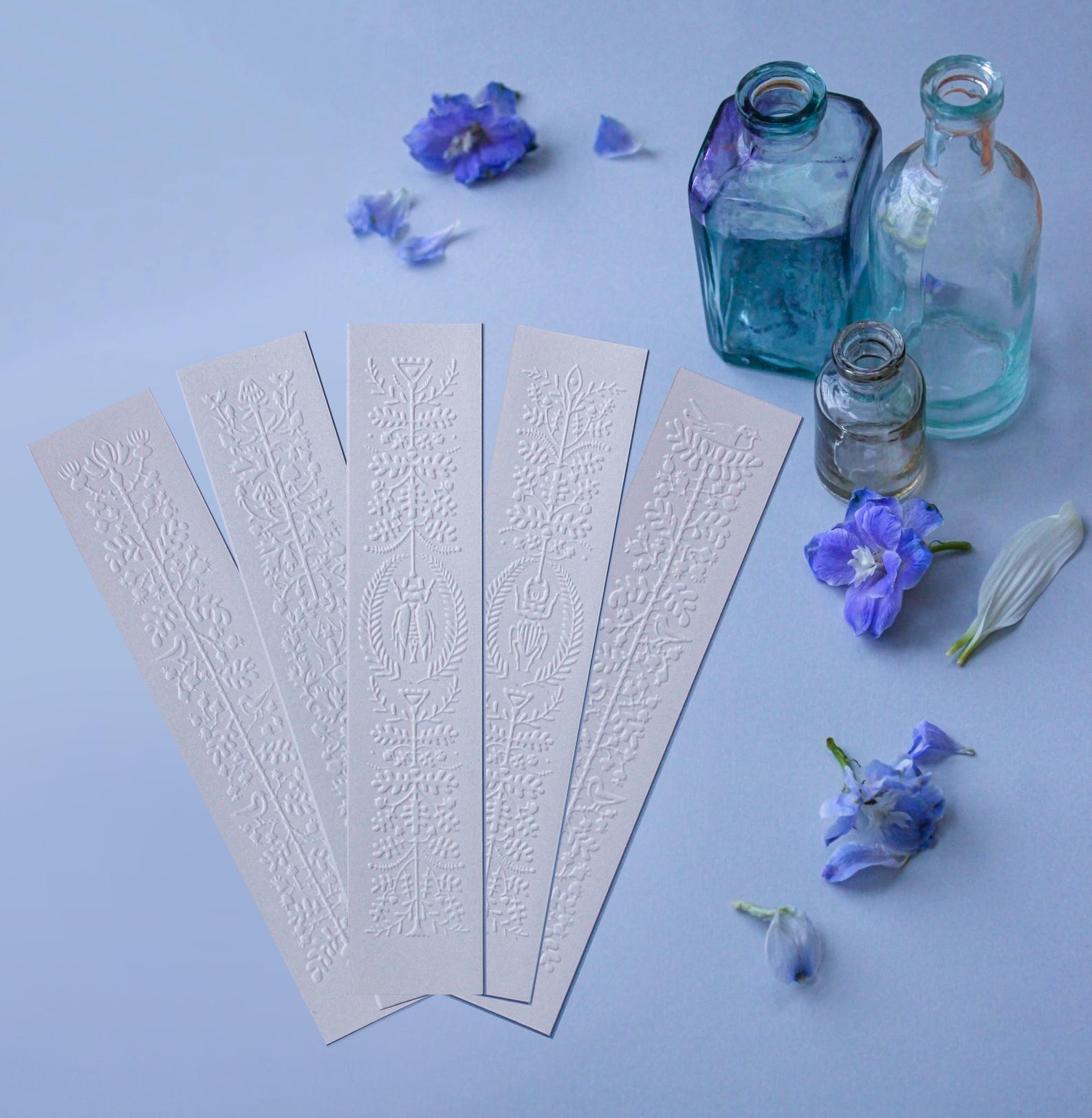Original Plants & Beetles Bookmarks (white on White, Blind Embossing ...