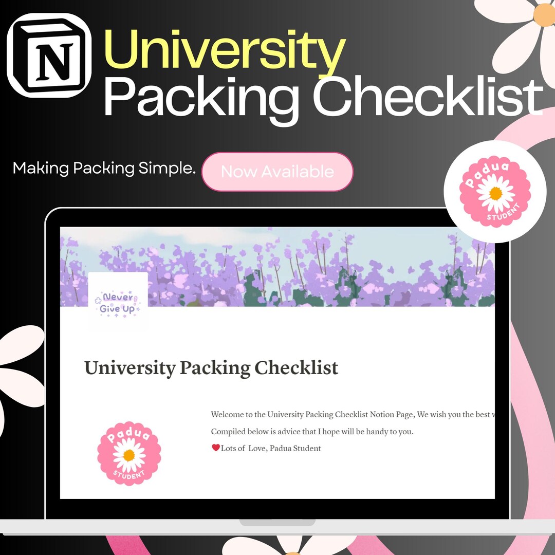 Notion University Packing Checklist - Etsy