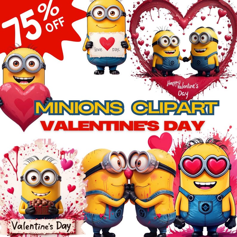 35 Funny Minions Valentine Clipart PNG Bundle, Minions Svg, Festive ...