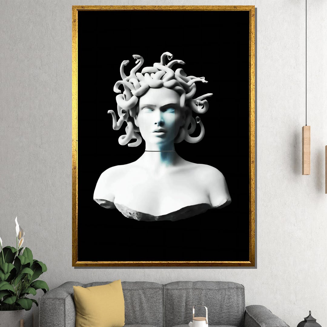 Modern Medusa Bust Canvas Painting - Minimalist Wall Art Gift for ...