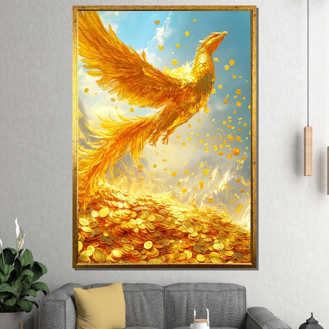 Golden Phoenix Canvas Painting - Mythical Wall Art Gift for Fantasy ...