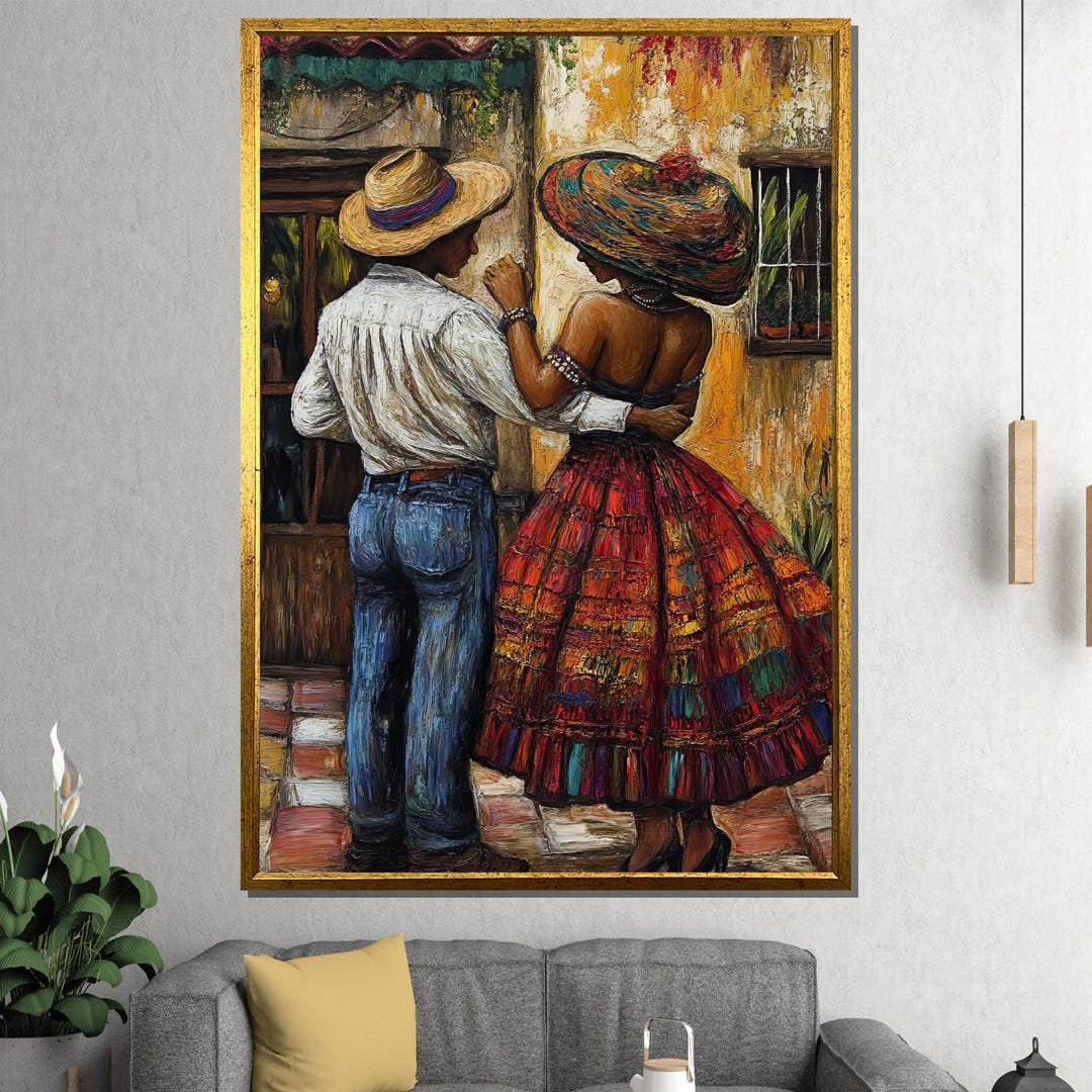 Rustic Couple Canvas Art - Traditional Mexican Dance Painting, Vibrant ...