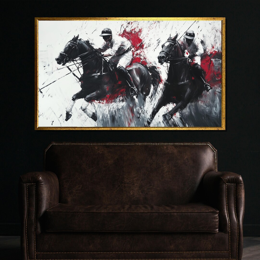 Dynamic Polo Players Canvas Painting - Action-packed Abstract Wall Art ...
