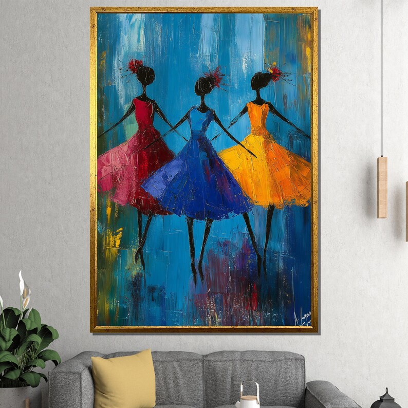 Colorful Dancing Ladies Canvas Painting - Abstract Ballet Wall Art and ...