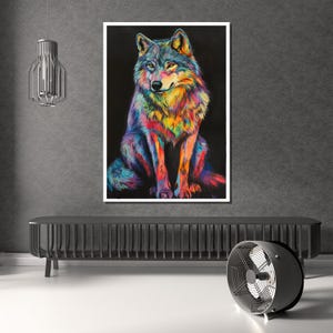 Wolf Canvas Painting Gift - Vibrant Abstract Wildlife Wall Art, Unique ...