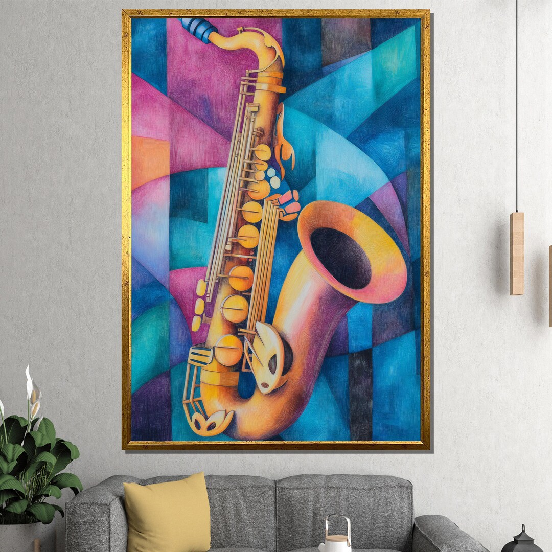 Colorful Saxophone Canvas Painting - Vibrant Jazz Wall Art and Unique ...