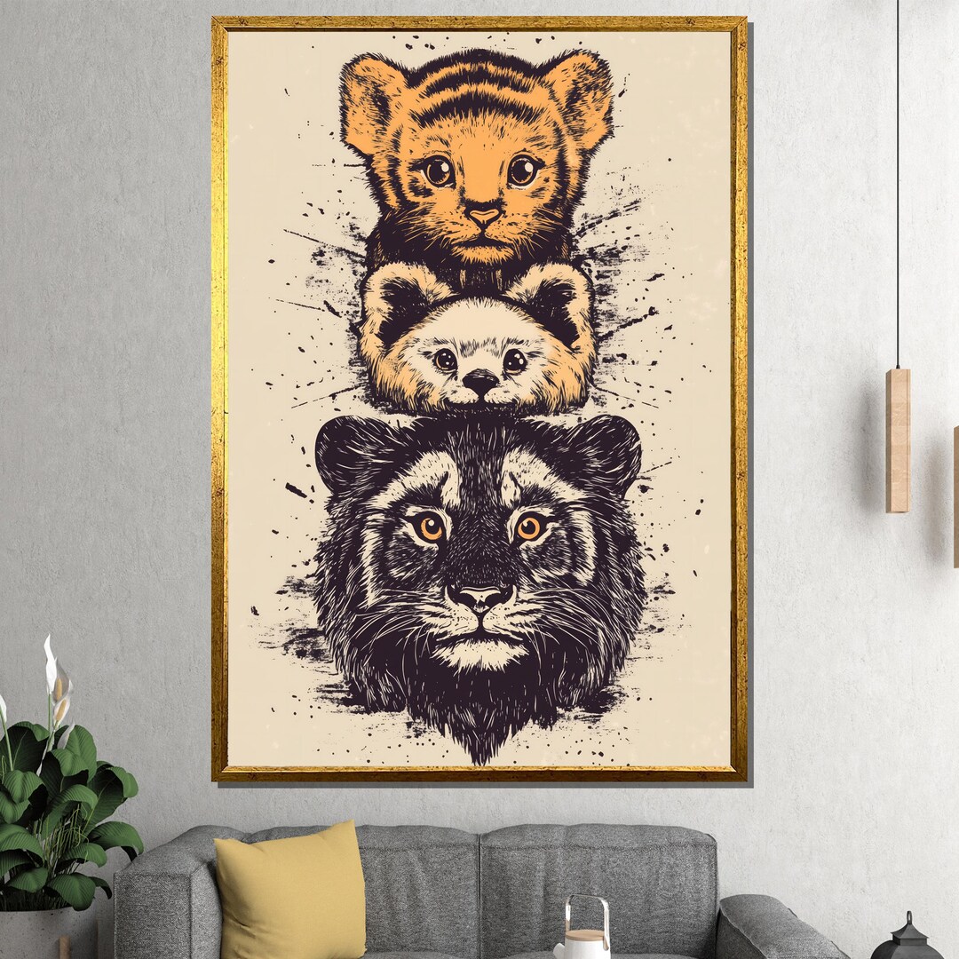 Animal Trio Canvas Painting Bold and Minimalist Wildlife Wall Art for ...