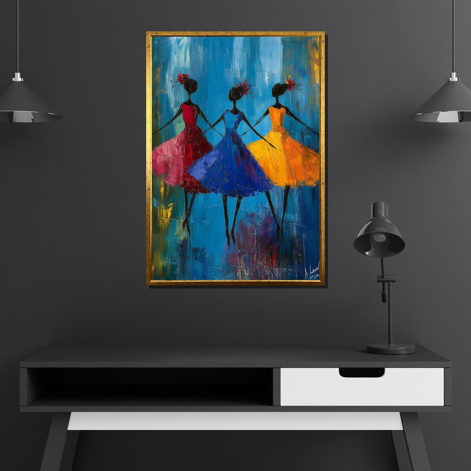 Colorful Dancing Ladies Canvas Painting - Abstract Ballet Wall Art and ...