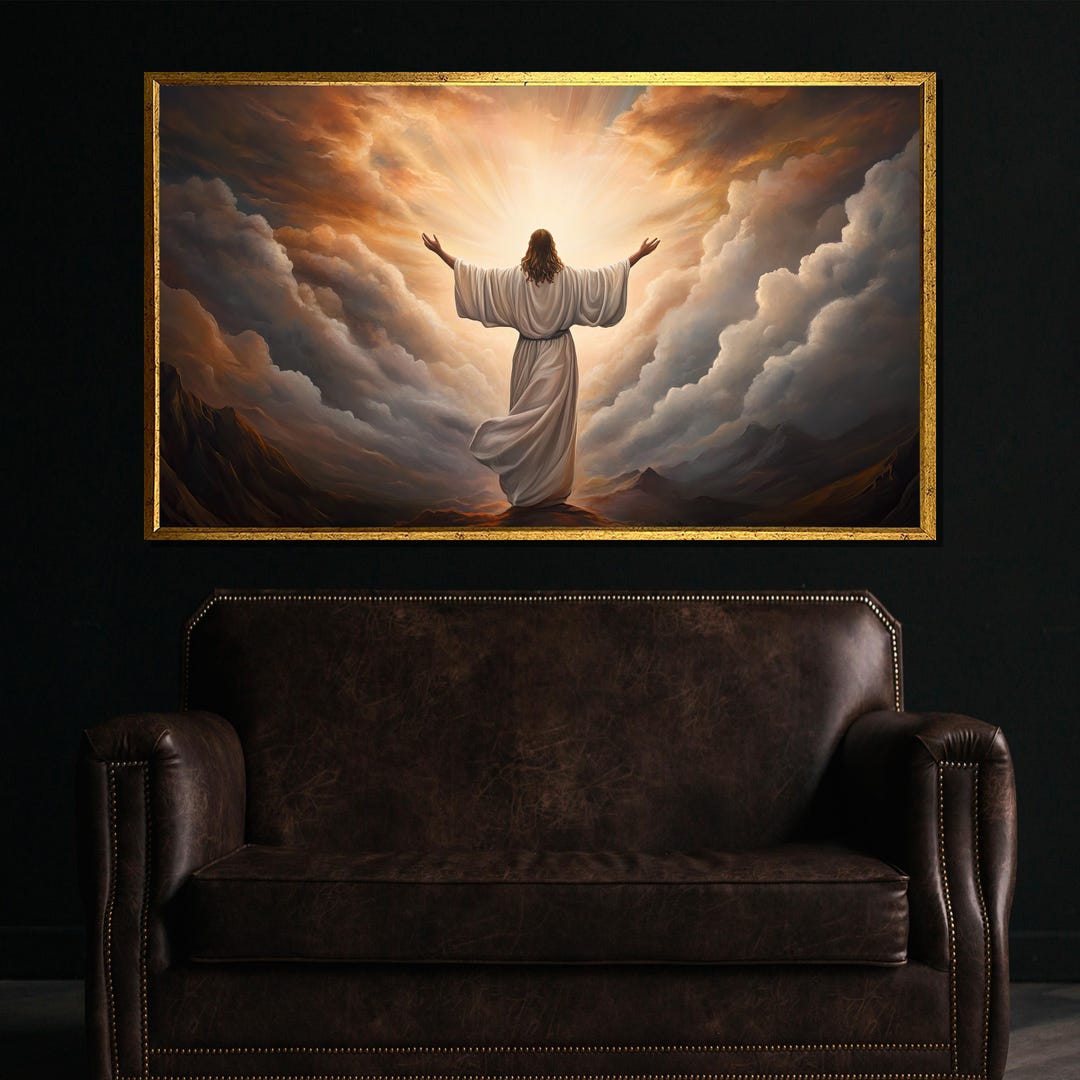 Jesus Rising Wall Art, Heavenly Christian Canvas, Resurrection Painting ...
