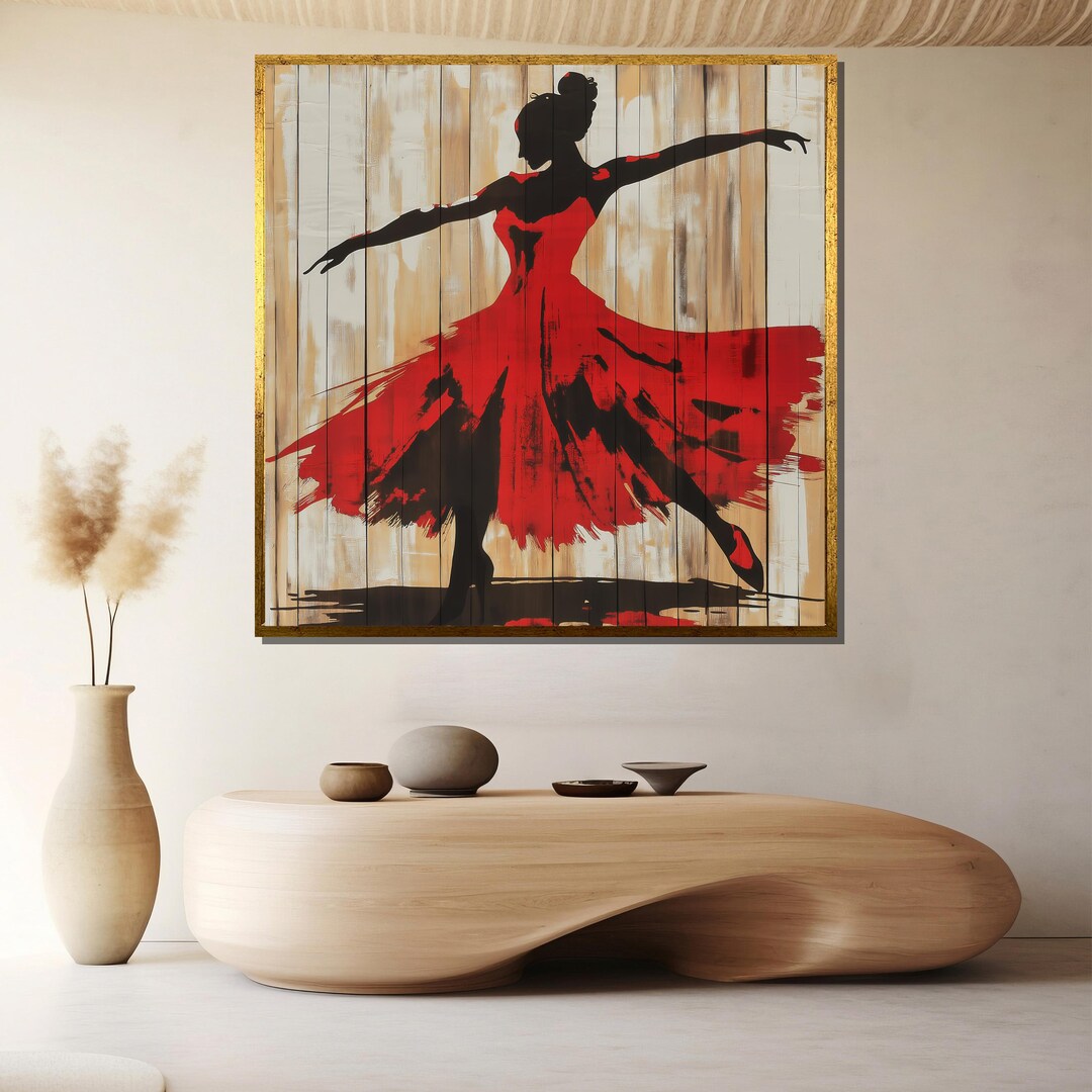 Abstract Flamenco Dancer Canvas Painting - Red Dress Dance Wall Art and ...