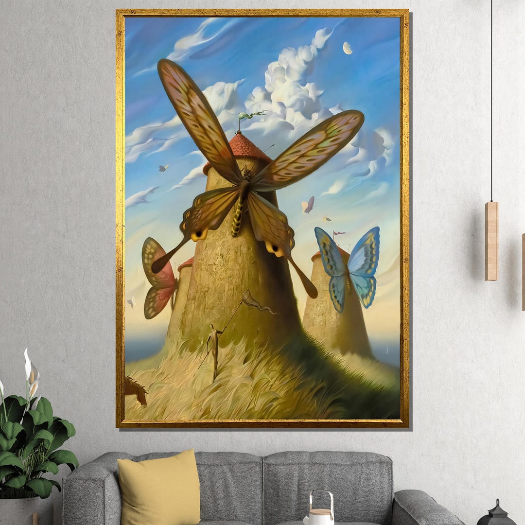 Vladimir Kush Canvas - Butterfly Windmills Surreal Art - Dreamlike Wall ...
