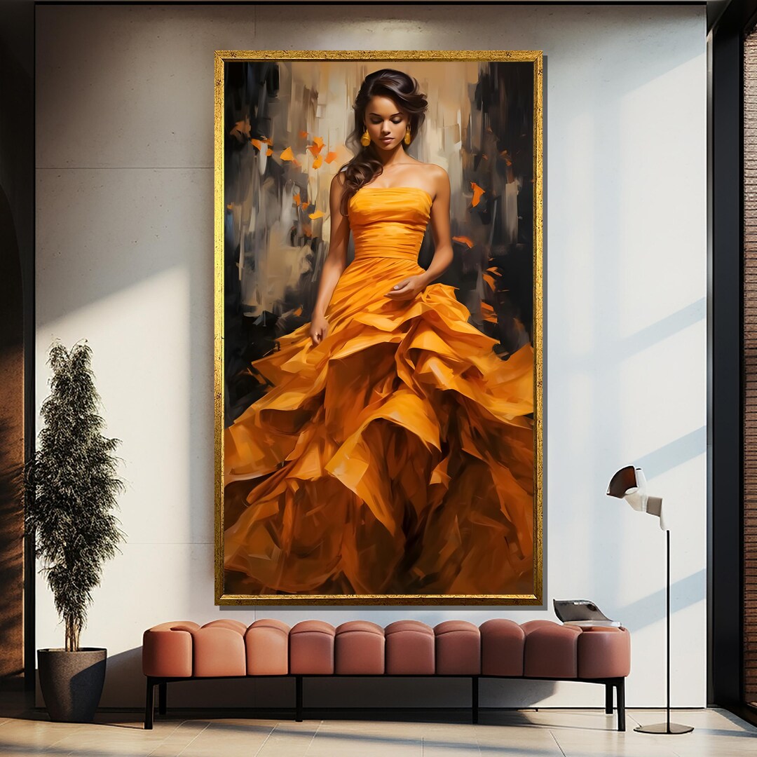 Golden Gown Elegance Canvas Glamorous Wall Art for Living Room, Bedroom ...