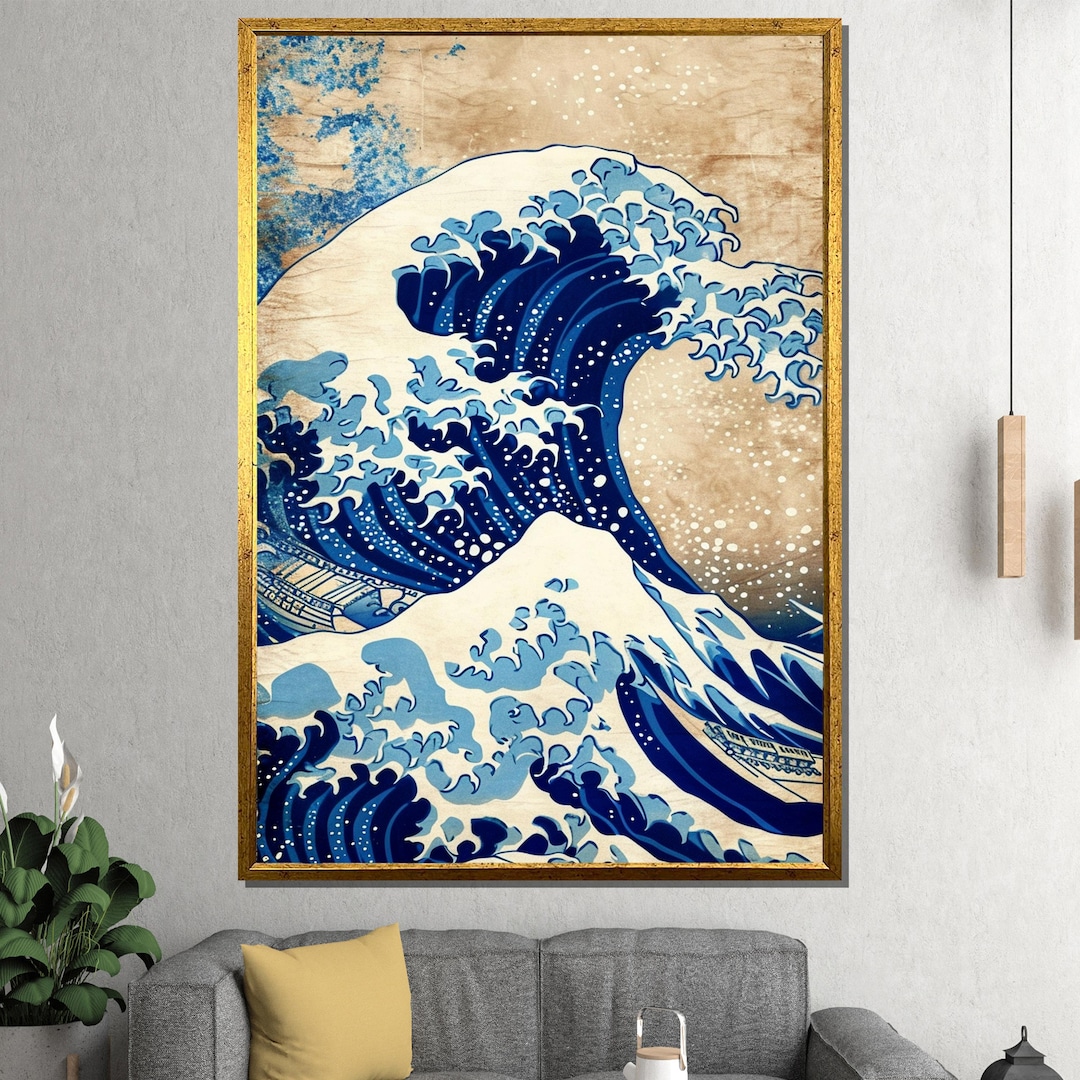 The Great Wave Canvas Painting, Hokusai Japanese Wall Art, Famous Ocean ...
