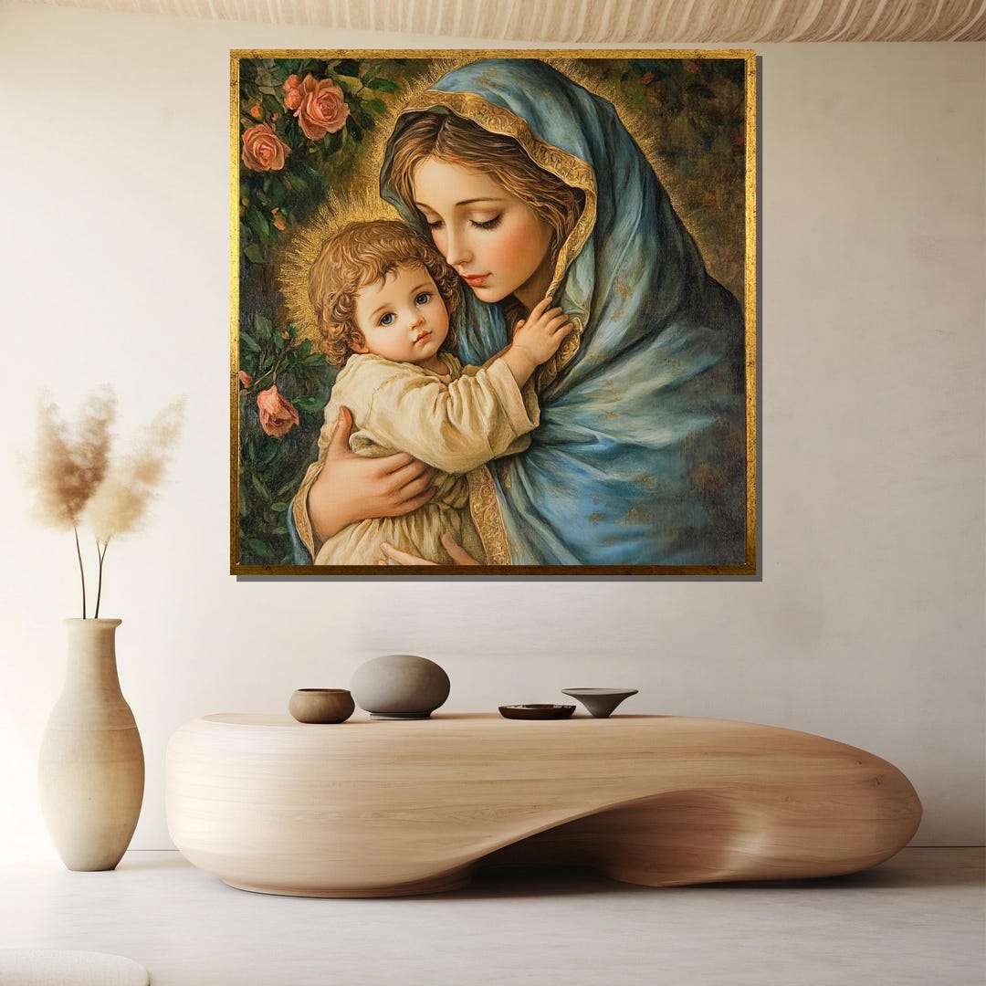 Virgin Mary Child Canvas, Madonna and Baby Jesus Wall Art, Christian ...