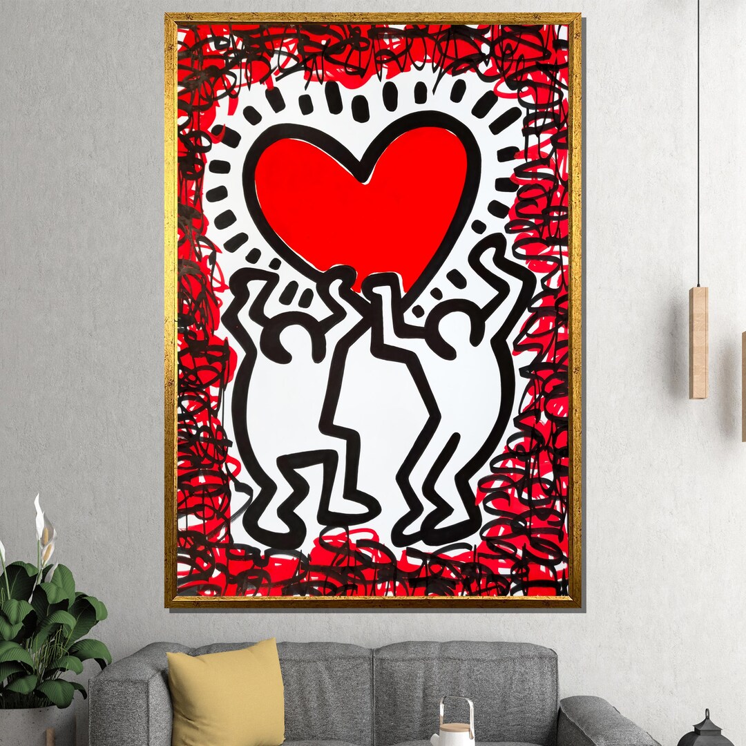 Keith Haring Red Heart Pop Art - Vibrant Canvas Painting, Unique Gift ...