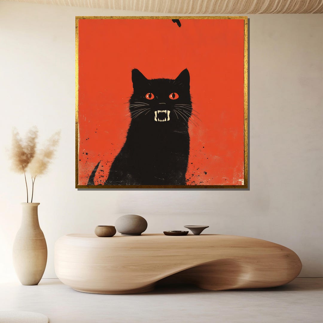 Bold Black Cat Canvas Painting – Minimalist and Modern Wall Art With ...