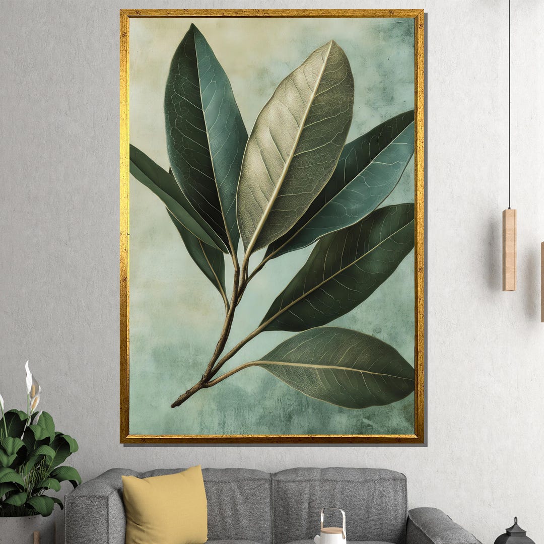 Elegant Green Leaf Canvas Painting – Botanical Wall Art Perfect for ...