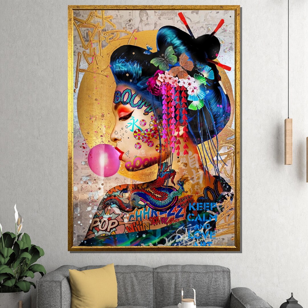 Geisha Pop Art Graffiti Canvas Painting - Vibrant Wall Art Gift for ...