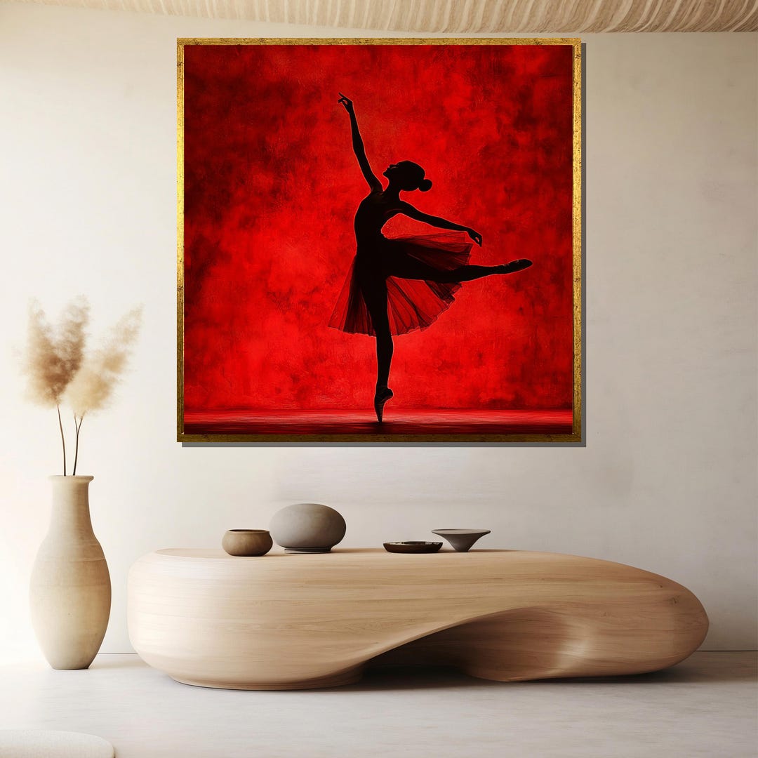 Red Silhouette Ballet Dancer Canvas Painting - Striking Wall Art Gift ...