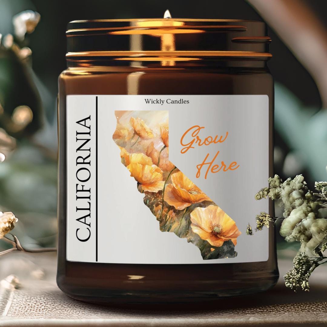 California Watercolor Flowers Soy Wax Candle, California Home Decor ...