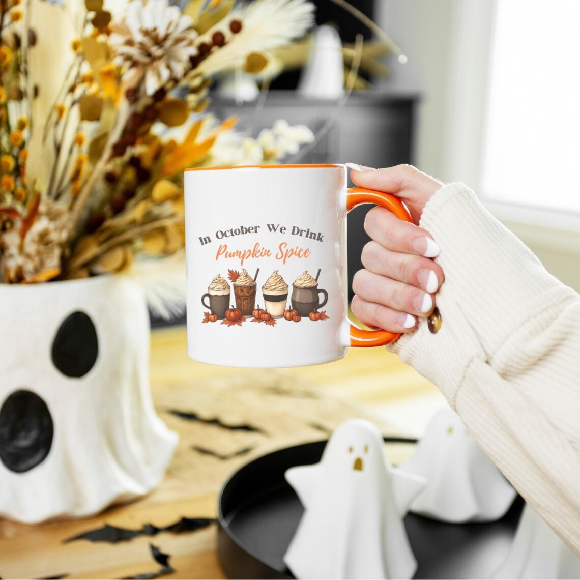 October Pumpkin Spice Latte Coffee Mug, Cute Autumn PSL Ceramic Coffee ...