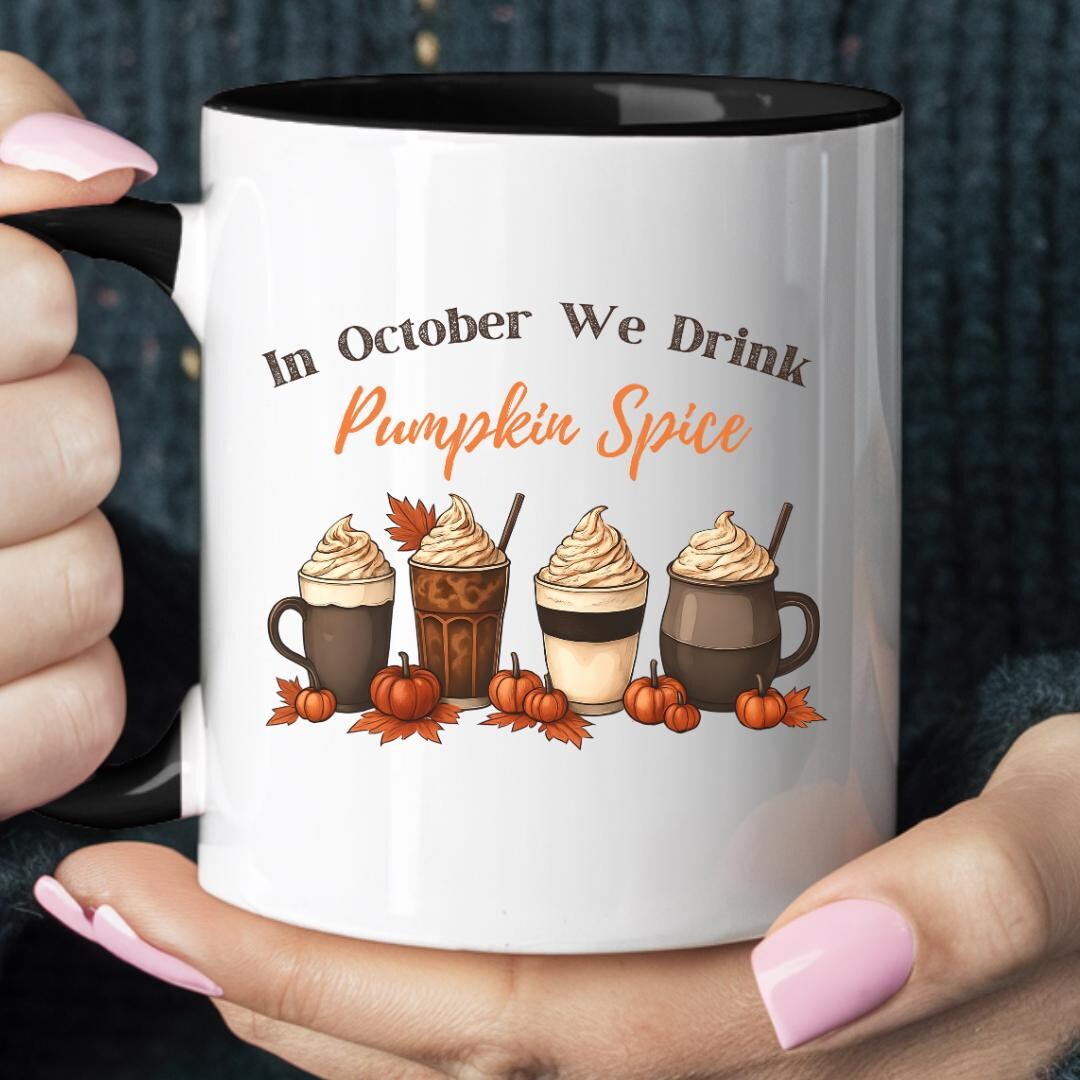 October Pumpkin Spice Latte Coffee Mug, Cute Autumn PSL Ceramic Coffee ...