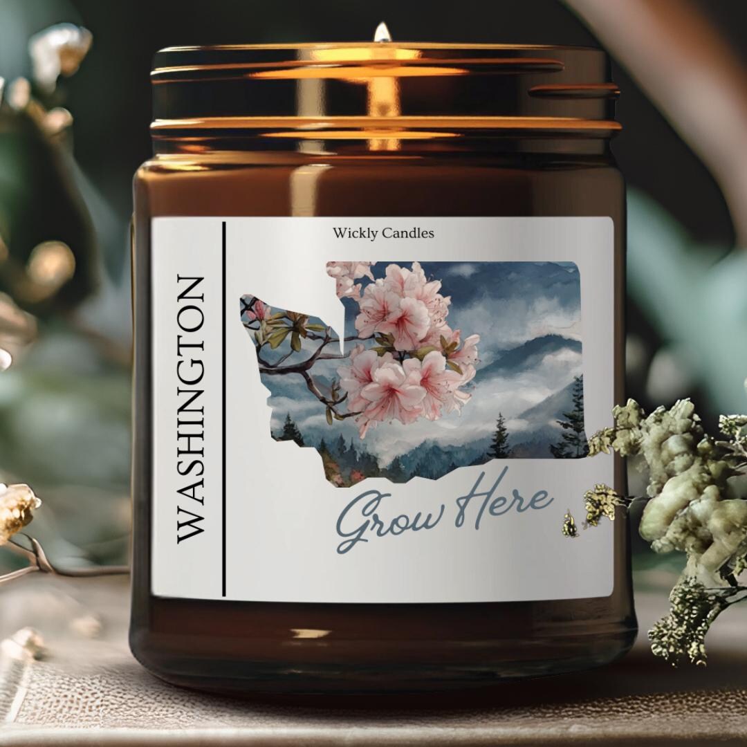 Washington Watercolor Flowers Soy Wax Candle, Pink Rhododendron State ...