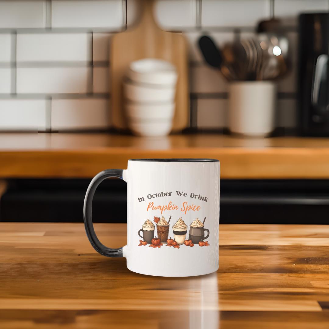 October Pumpkin Spice Latte Coffee Mug, Cute Autumn PSL Ceramic Coffee ...