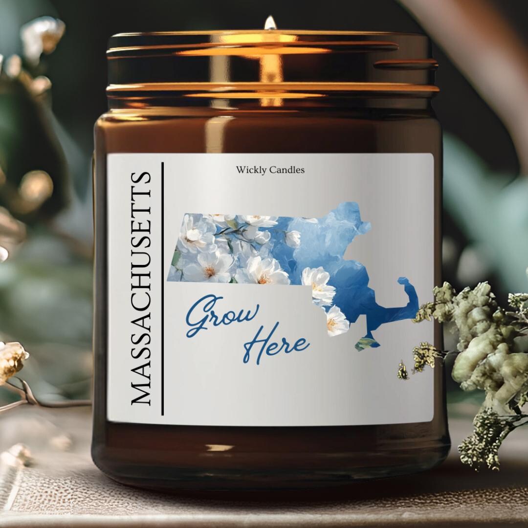 Massachusetts Watercolor Flowers Soy Candle, Massachusetts Home Decor ...
