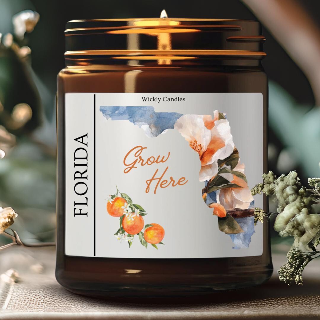 Florida Watercolor Flowers Soy Wax Candle, Florida Home Decor, Orange ...