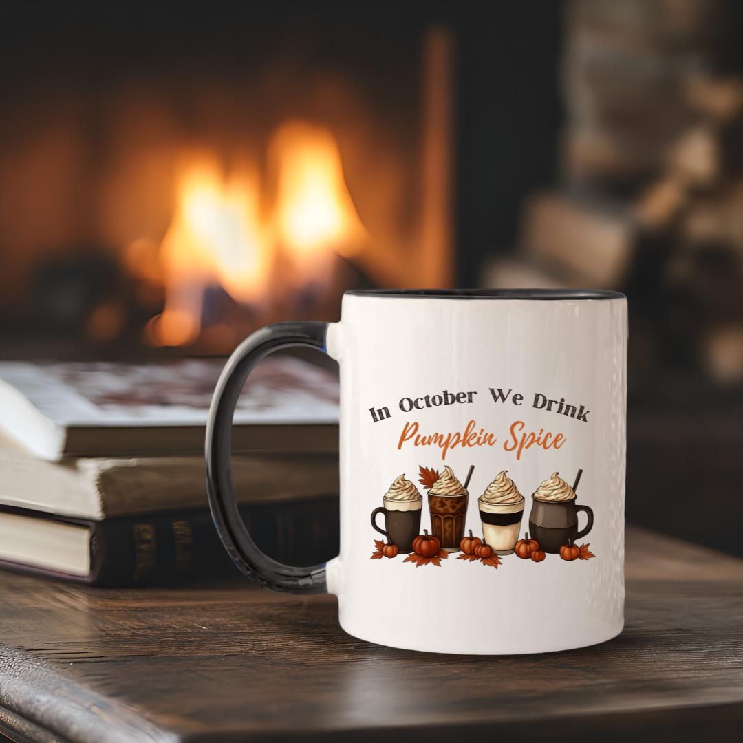 October Pumpkin Spice Latte Coffee Mug, Cute Autumn PSL Ceramic Coffee ...