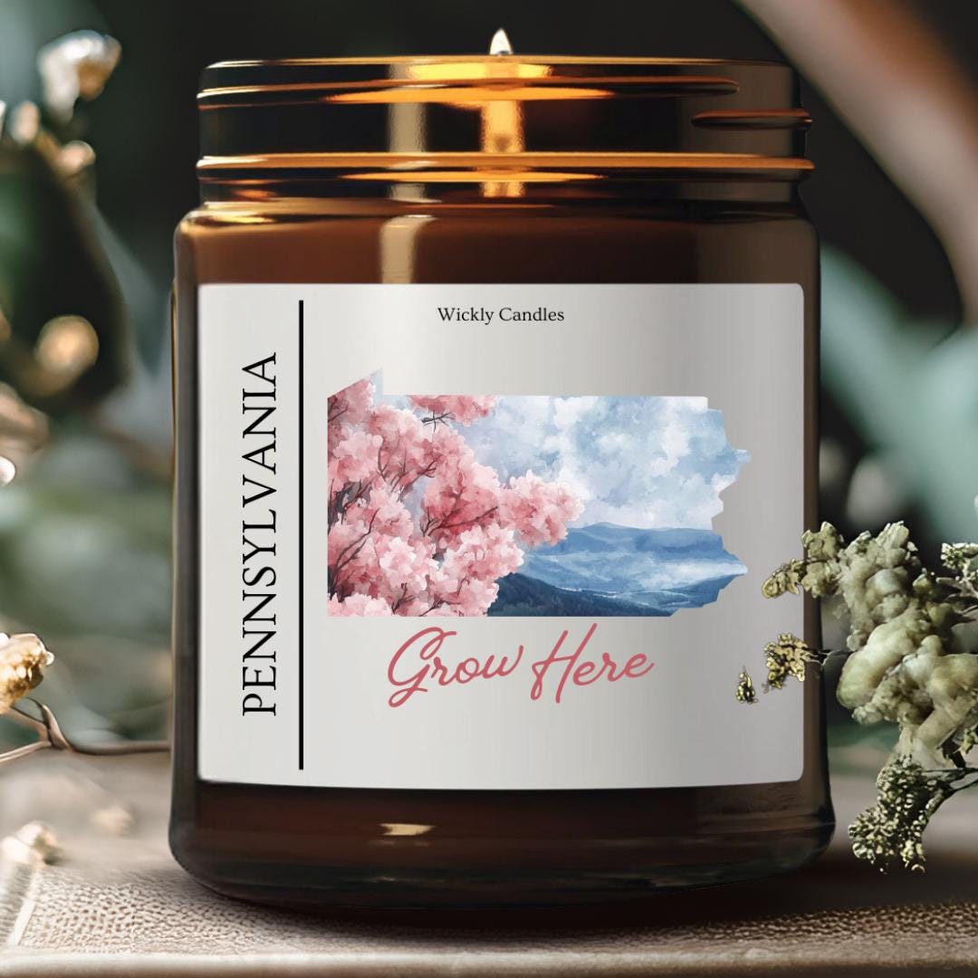 Pennsylvania Watercolor Flowers Soy Wax Candle, Mountain Laurel State ...