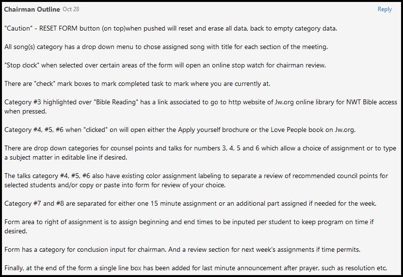 Congregation Chairman Outline Template -JW - Etsy