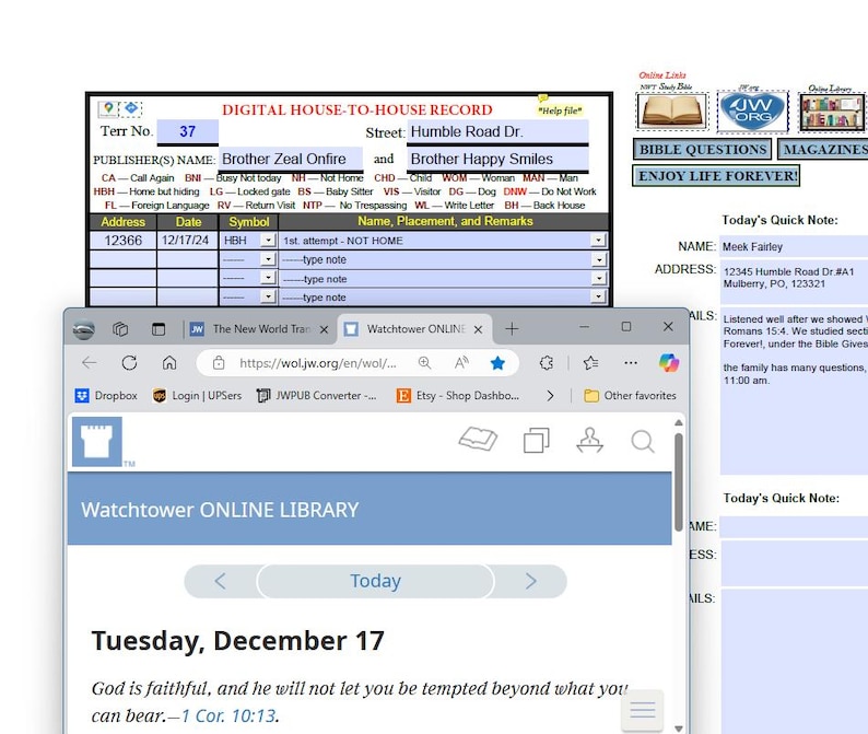 JW Digital House-to-house Record - Etsy